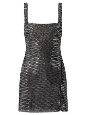 SELF-PORTRAIT Crystal-embellished Stretch-mesh Mini Dress Black
