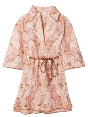 Zimmermann Daylight Belted Printed Linen Mini Dress Multi
