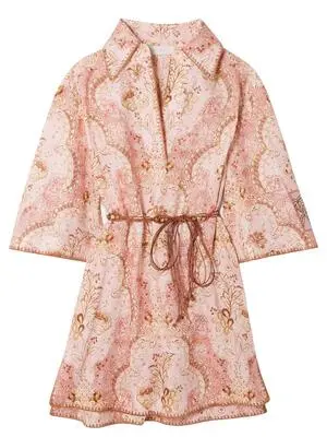 Zimmermann Daylight Belted Printed Linen Mini Dress - Pink