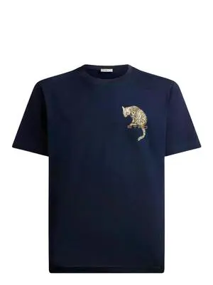 Etro Leopard Print Embroidery Cotton T-shirt - Blue