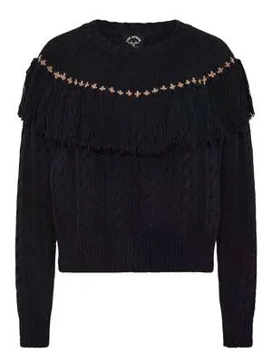 The Upside Clara Tasseled Embroidered Sweater - Blue