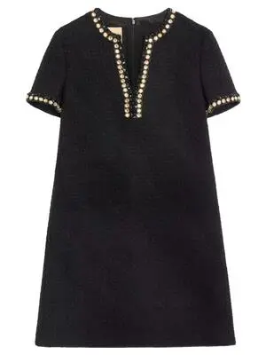 Valentino Garavani Embroidered Canestrello-tweed Mini Dress - Black