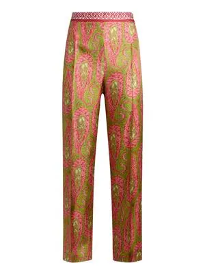 Etro Paisley Foliage-motif Trousers - Green