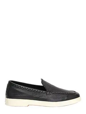 Santoni Tumbled-leather Loafers - Black