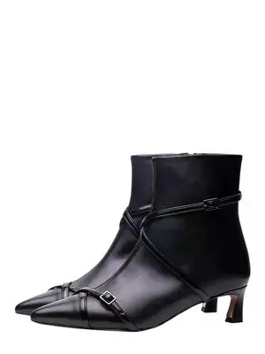 POCHE PARIS Buckle-strap Pointed Toe Boots - Black