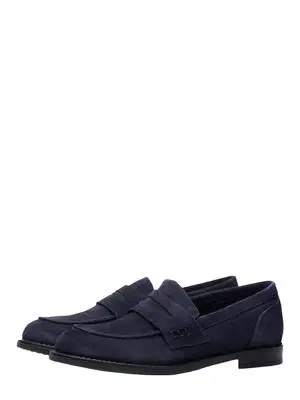 POCHE PARIS Suede Round-toe Loafers - Blue