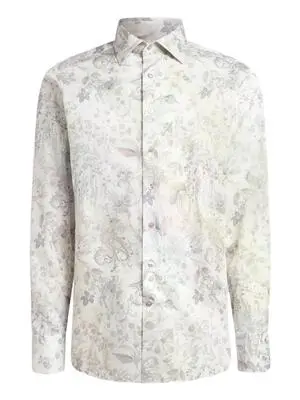 Etro Flora Fauna Motif Cotton Satin Shirt - White