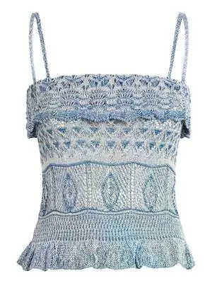 Etro Ruffled Cotton Top - Blue