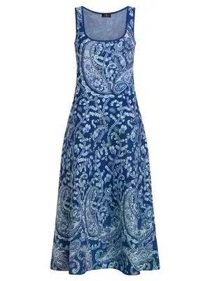 Etro Floral-detail Paisley-print Midi Dress - Blue