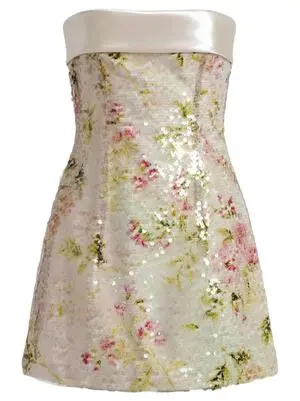 Alberta Ferretti Sequin Floral Mini Dress - Neutrals