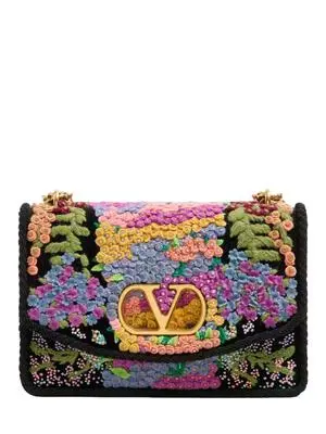 Valentino Garavani Floral Embroidered Shoulder Bag - Black