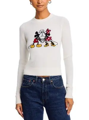 RE/DONE Mickey Graphic Crewneck Cashmere Sweater - Ivory Multi