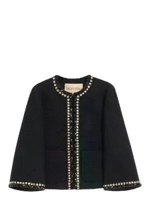 Valentino Garavani Canestrello Tweed Embroidered Jacket - Black