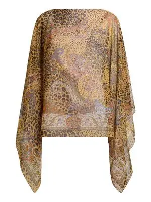 Etro Paisley And Animal Print Silk Poncho - Brown
