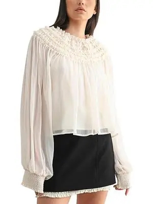 LUVEE Smocked Sheer Blouse - Cream