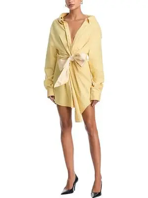 AREA Satin Knot Oxford Shirt Dress - Light Yellow