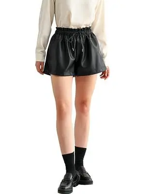 LUVEE High Waist Faux Leather Shorts - Black