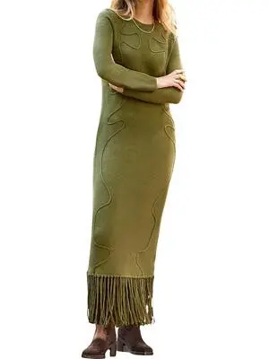 RO & ZO Applique Knit Maxi Dress - Khaki