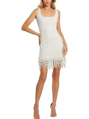 Mac Duggal Pearl Beaded Mini Dress With Square Neck - Ivory
