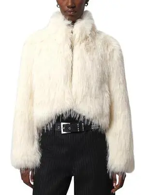 Apparis Ginette Faux Fur Cropped Jacket - Ivory