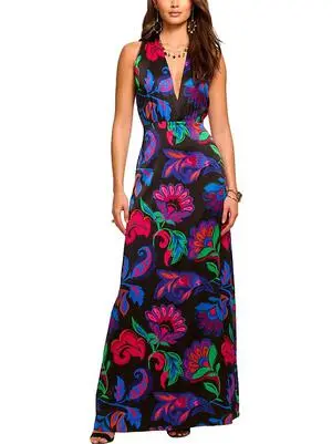 Ramy Brook Martin Gown - Black Multi Floral