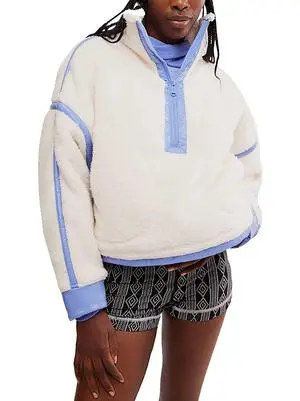 Free People Mountain High Shine Half Zip Sweatshirt - Ivory Combo