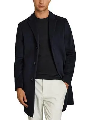 REISS Gable Wool Blend Overcoat - Navy