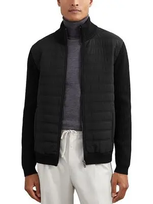 REISS Quilted Zip Through Jacket - Black