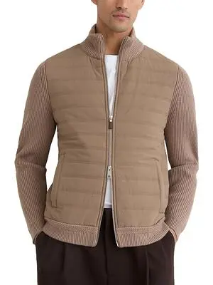 REISS Long Sleeved Quilted Jacket - Taupe Brown
