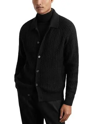 REISS Martley Cable Knit Cardigan Sweater - Black