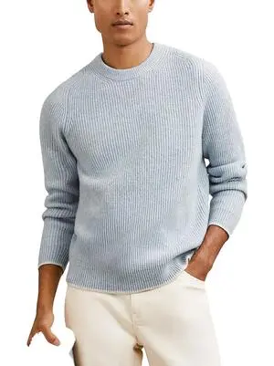 REISS Ribbed Crewneck Sweater - Soft Blue