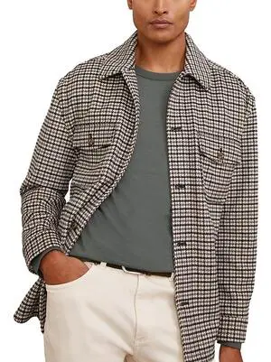 REISS Liam Houndstooth Overshirt - Grey
