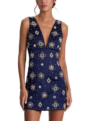 Alice + Olivia Mandy Embellished Deep Plunge Dress - Midnight Blue