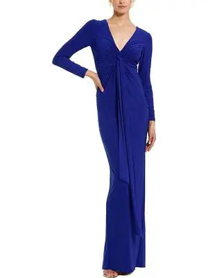 Mac Duggal Long Sleeve Jersey Twist Knot Gown - Cobalt