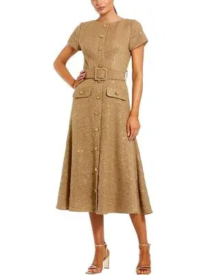 Mac Duggal Boucle Button-up Midi Dress - Toffee
