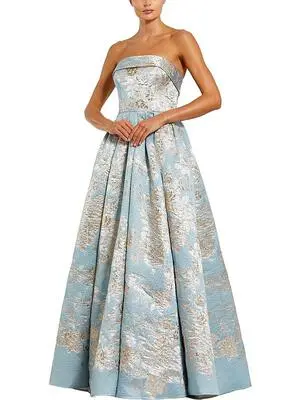 Mac Duggal Floral Brocade A-line Gown - Blue Multi