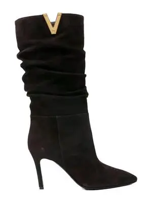 VIA ROMA 15 85mm Ruched Suede Boots - Brown