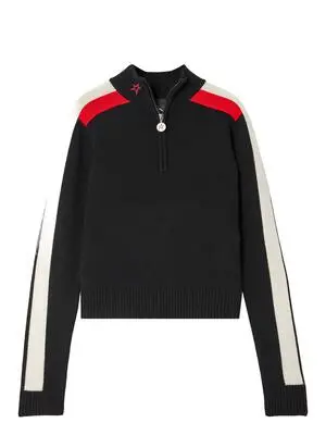 Perfect Moment La Tour Intarsia Merino Wool Half-zip Sweater - Black