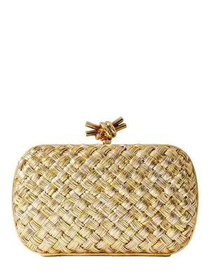 Bottega Veneta Knot Intrecciato Metallic Leather Clutch - Gold