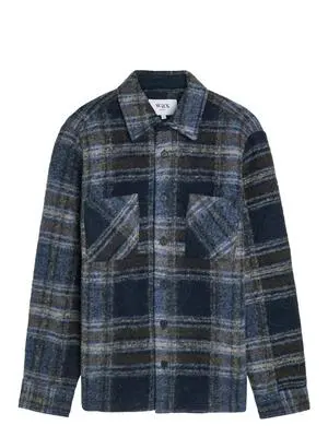WAX LONDON Whiting Checked Wool-blend Overshirt - Navy