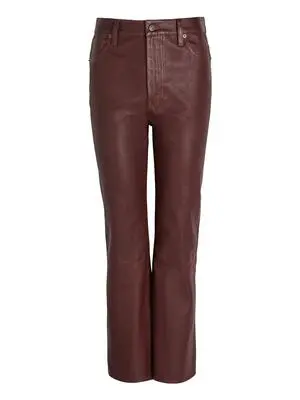 FRAME The Reboot Crop Bootcut Leather Trousers - Red