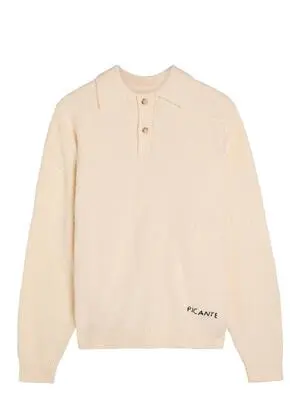 PICANTE Shaggy Logo-embroidered Cotton-blend Polo Jumper - Ivory