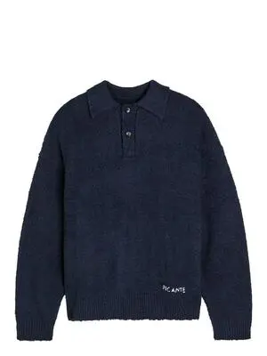 PICANTE Shaggy Logo-embroidered Cotton-blend Polo Jumper - Navy