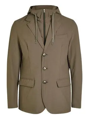 Herno Hooded-insert Layered Nylon Blazer Jacket - Taupe