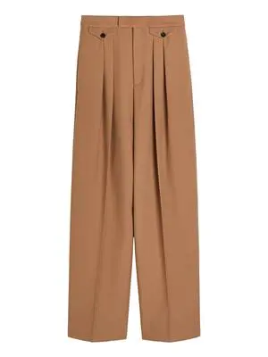 Chloé Pleated Straight-leg Wool Trousers - Brown