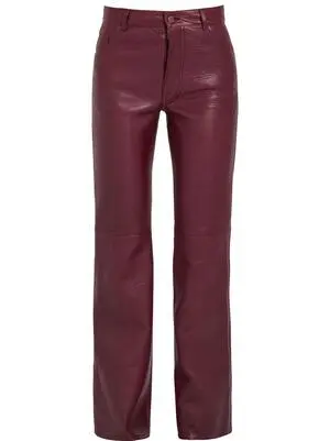 Chloé Grained Leather Flared Trousers - Dark Red