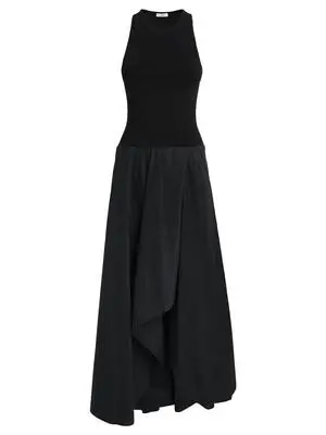ST. AGNI Cotton-blend Asymmetric Maxi Dress - Black