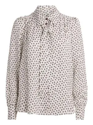 ME+EM Twill Paisley Blouse With Tie - White