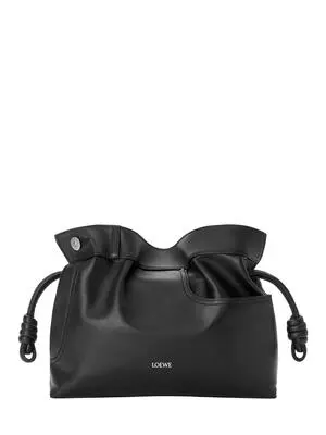 Loewe Leather Flamenco Clutch Bag With Knotted Drawstring - Black