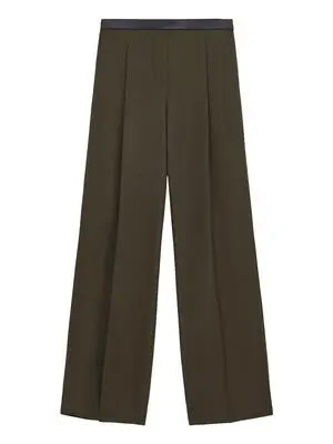 Loewe Wool Wide-leg Trousers With Leather Band - Green